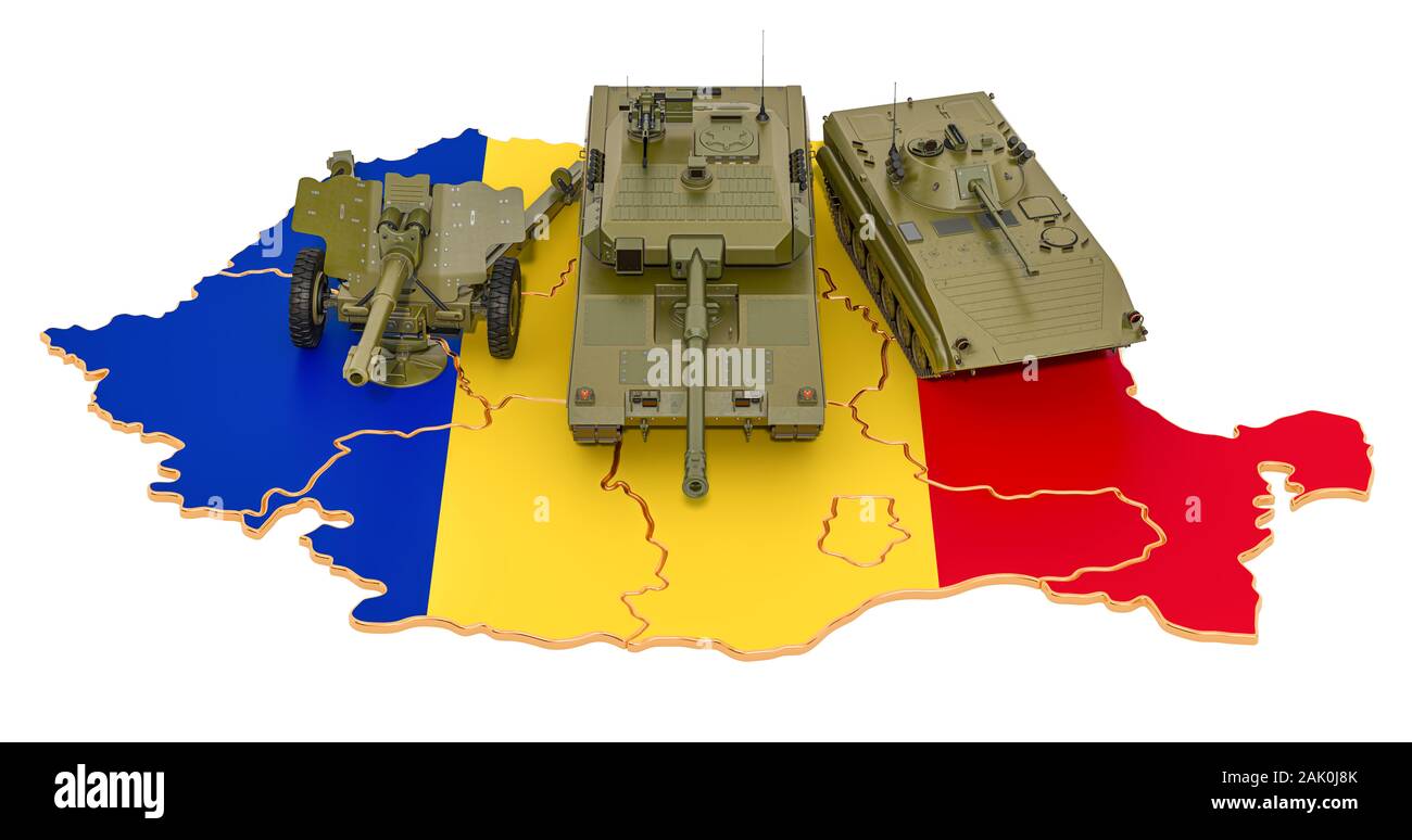 Combat vehicles on Romanian map. Military defence of Romania concept ...