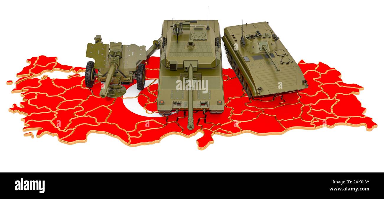 Combat vehicles on Turkish map. Military defence of Turkey concept, 3D ...