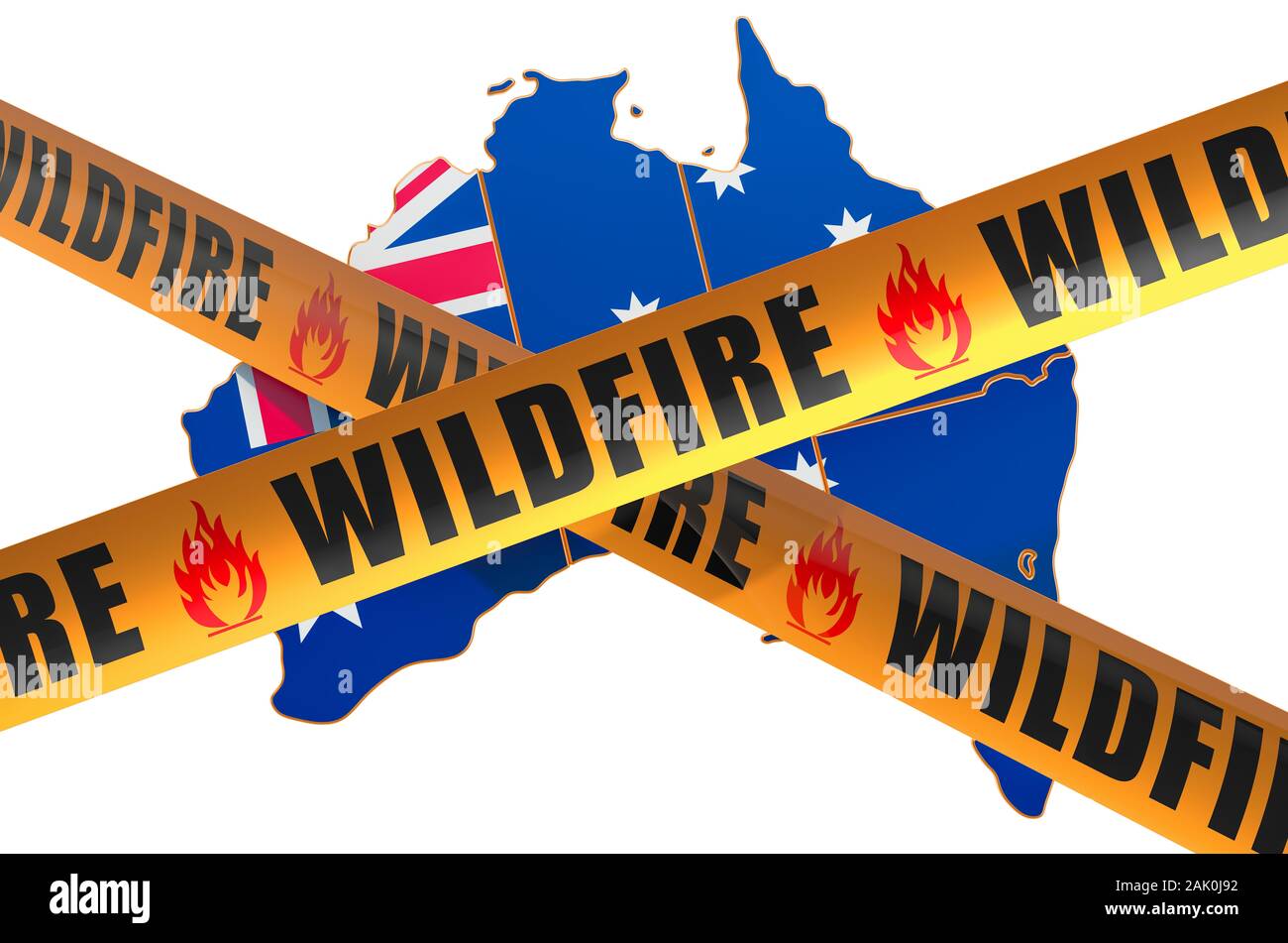 Wildfire in Australia concept, 3D rendering isolated on white ...