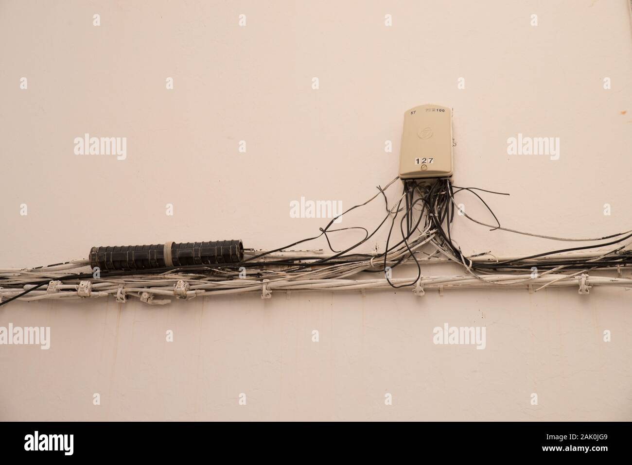 Old electricity equipment on a house facade Stock Photo - Alamy