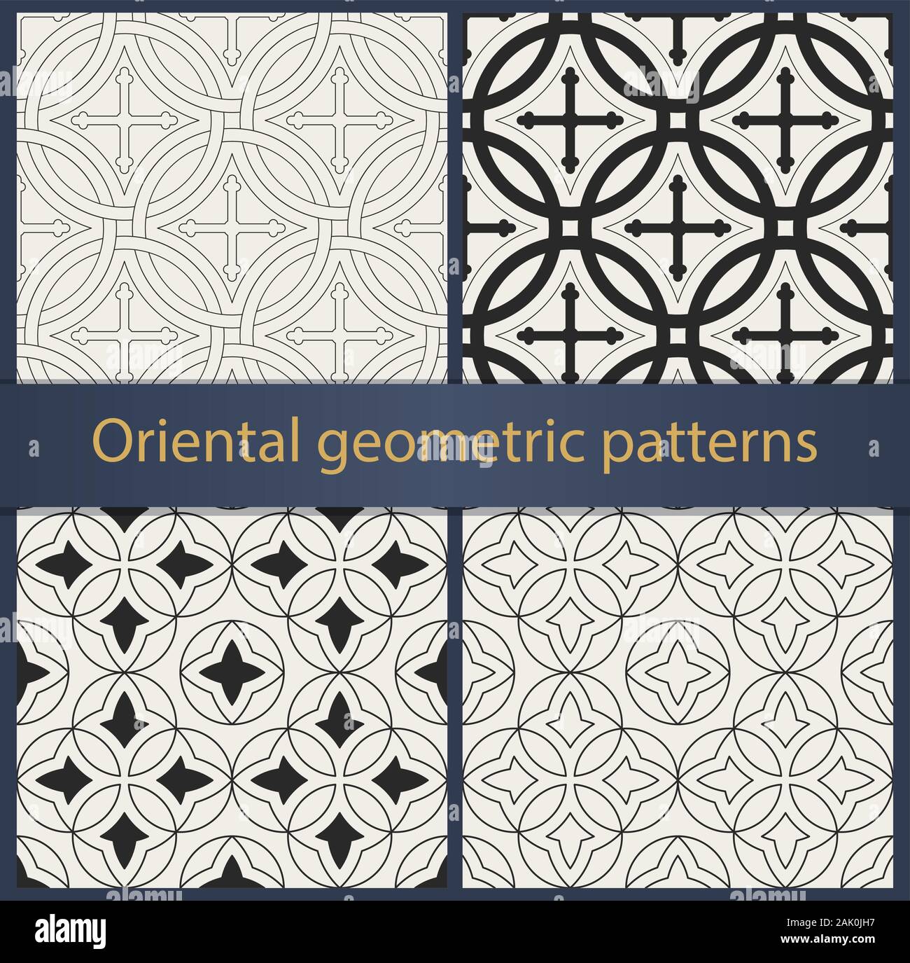 Set of oriental geometrical seamless patterns. Geometric ornaments and ...