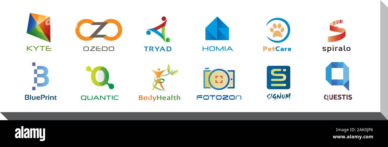 Set of Twelve Icons and Logo Designs - Multiple Colors and Elements ...