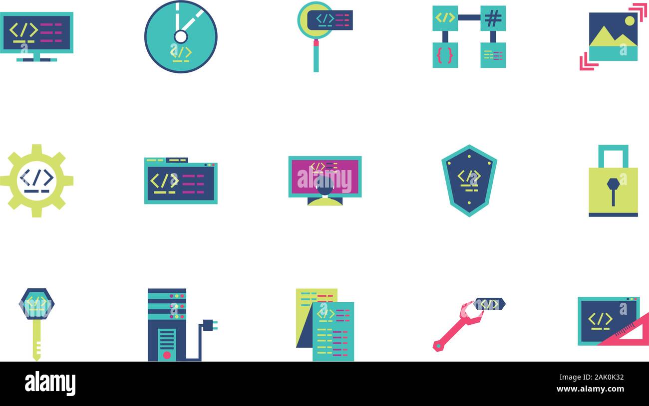 Website code icon set design, Programming web designer technology ...