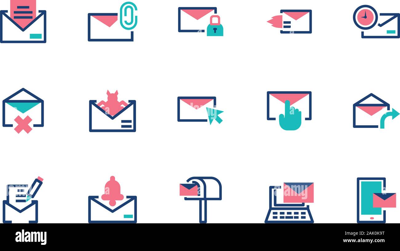 Messages icon set design, email mail letter marketing communication ...