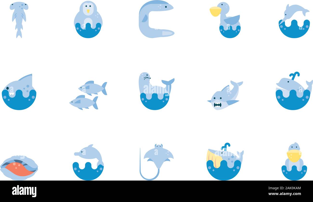 icon set design Sea life ecosystem fauna ocean underwater water nature ...