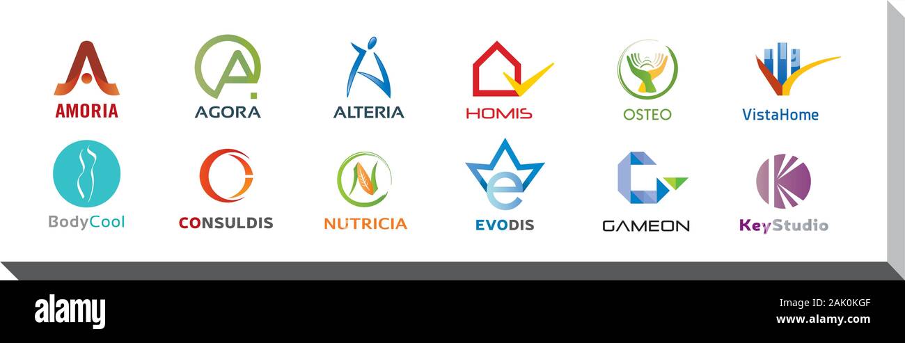 Set of Twelve Icons and Logo Designs - Multiple Colors and Elements ...