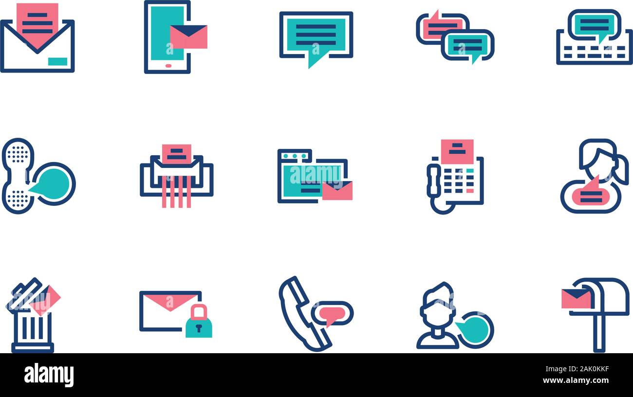 Messages icon set design, email mail letter marketing communication ...