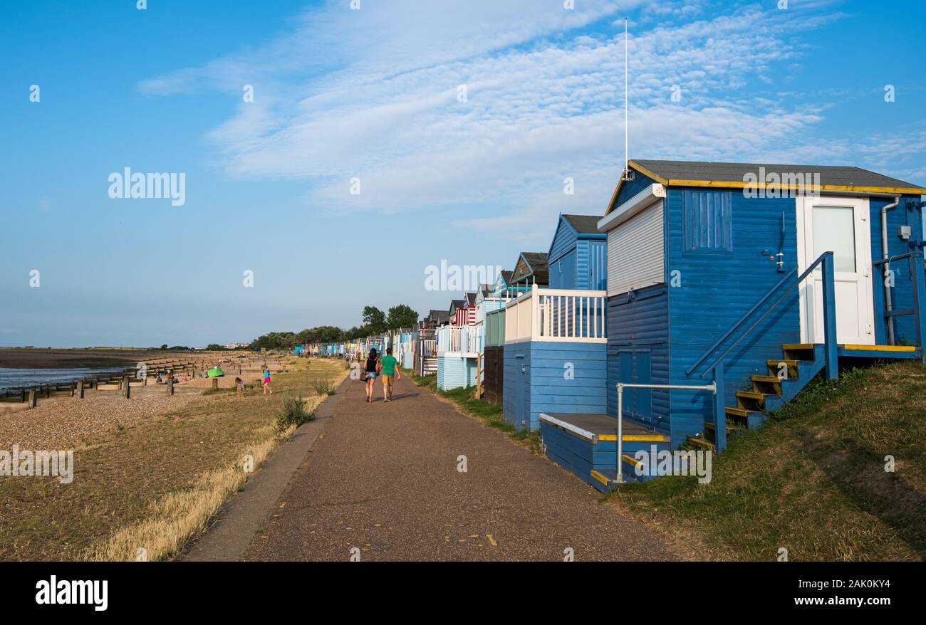 Holiday wooden beach an the beach of Tankerton Whitstable coast, Kent ...