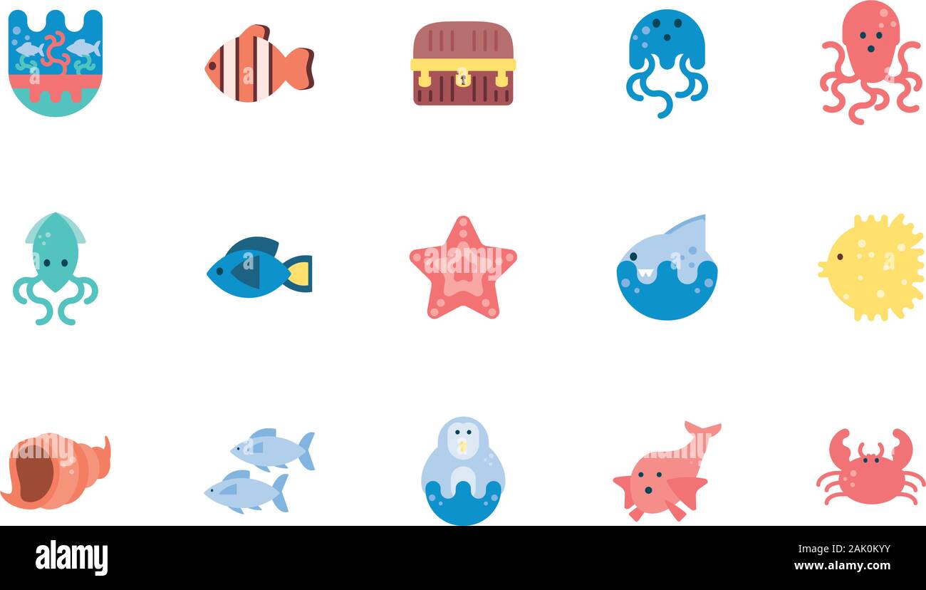 icon set design Sea life ecosystem fauna ocean underwater water nature ...