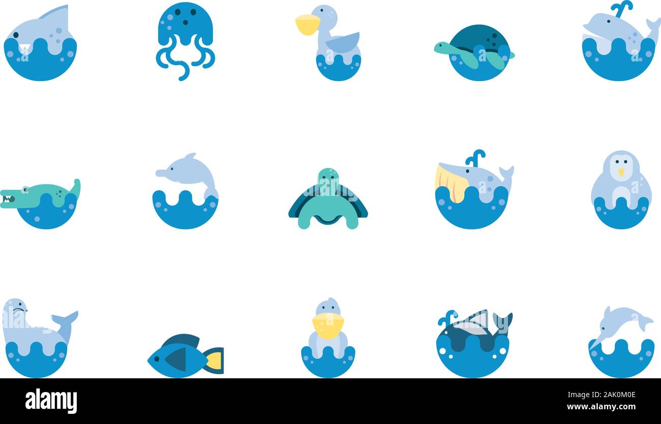 icon set design Sea life ecosystem fauna ocean underwater water nature ...