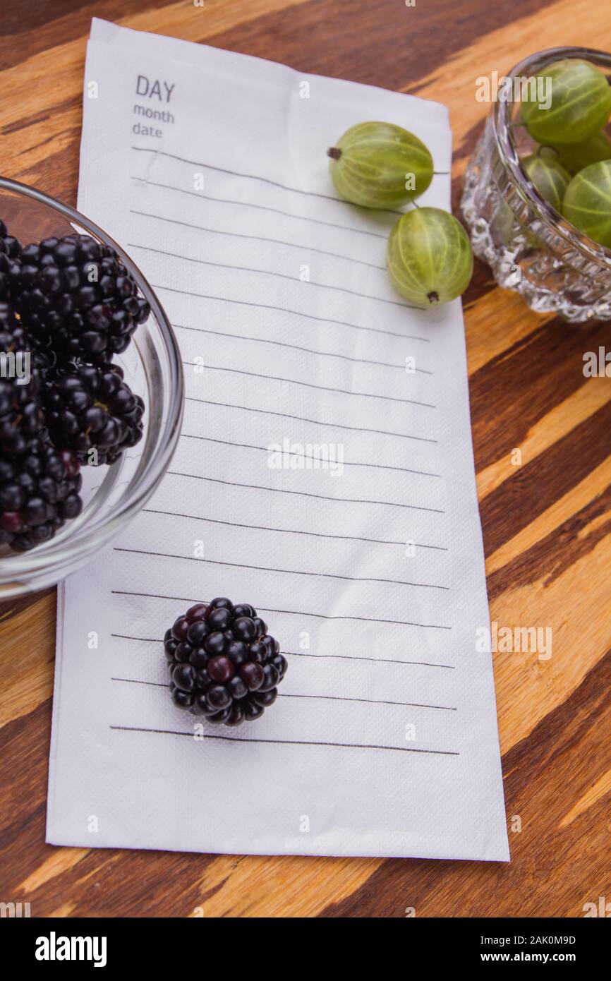 Paper note with fruits and berries Stock Photo - Alamy