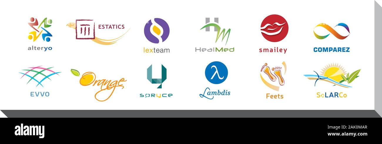 Set of Twelve Icons and Logo Designs - Multiple Colors and Elements ...