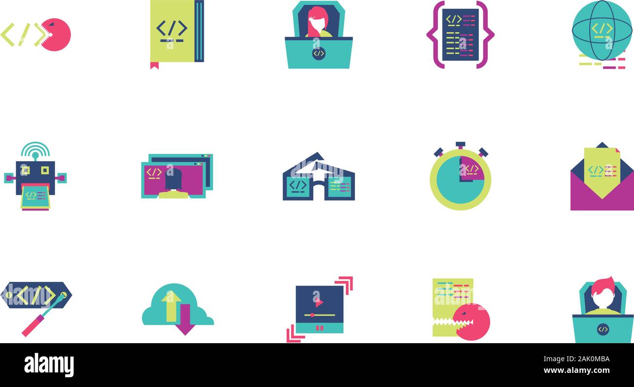 Website code icon set design, Programming web designer technology ...