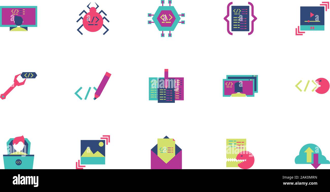 Website Code Icon Set Design Programming Web Designer Technology Internet Media Modern And