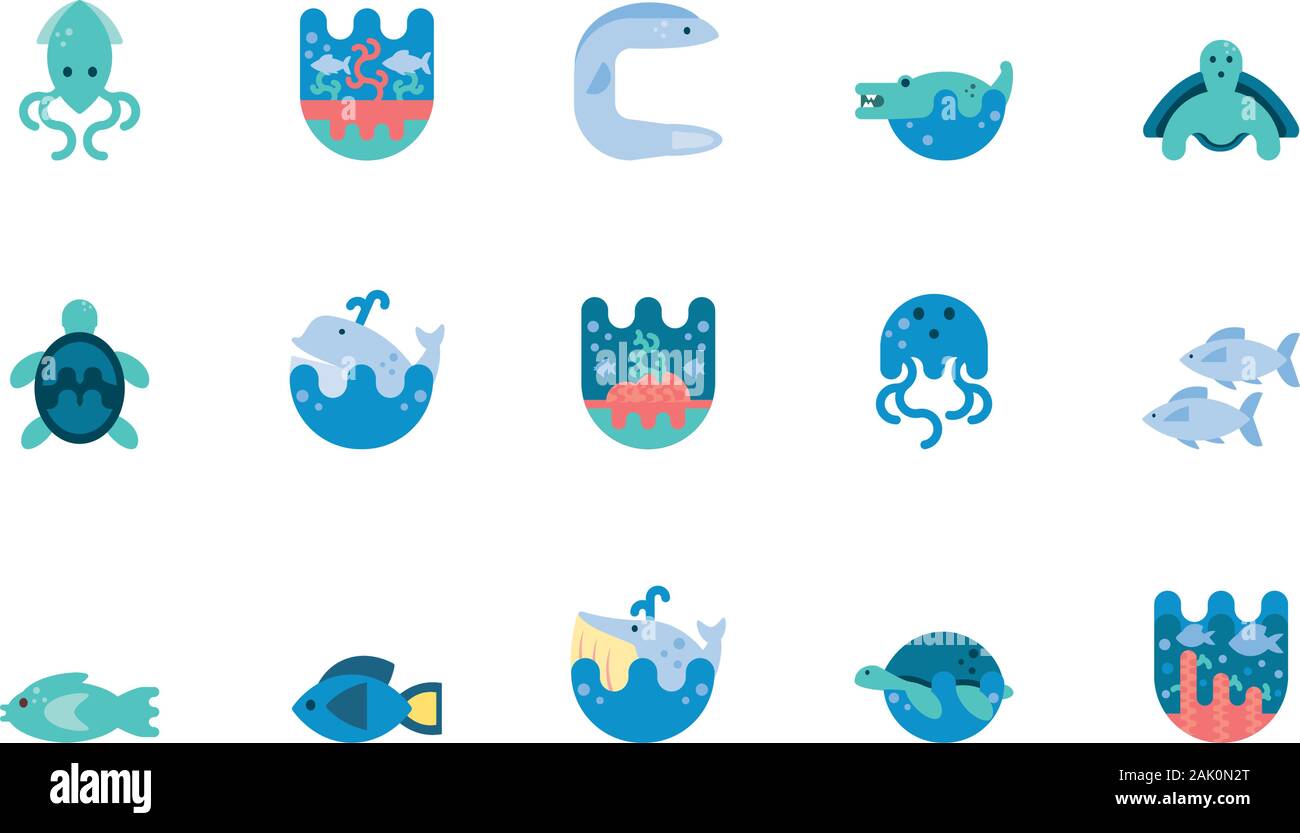 icon set design Sea life ecosystem fauna ocean underwater water nature ...