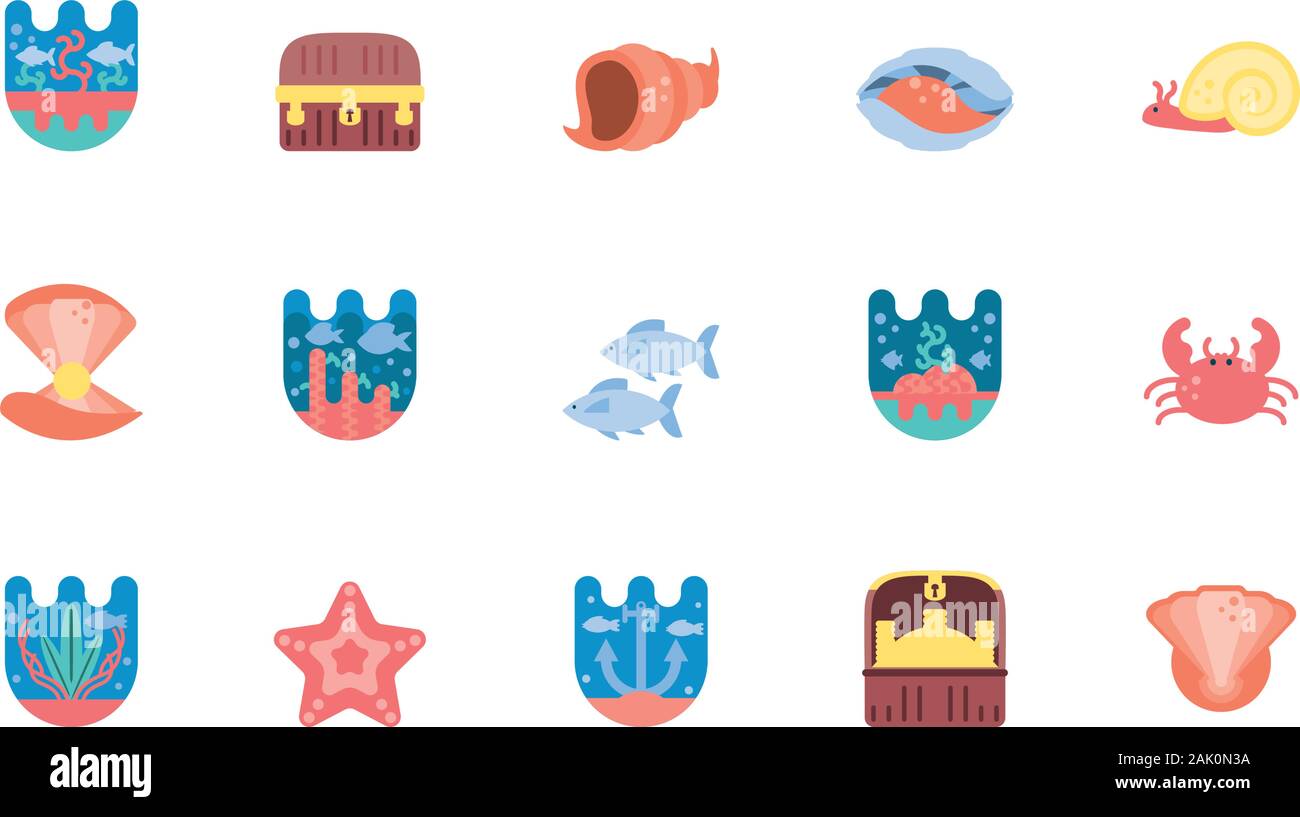 icon set design Sea life ecosystem fauna ocean underwater water nature ...