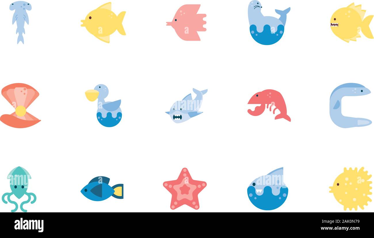 icon set design Sea life ecosystem fauna ocean underwater water nature ...