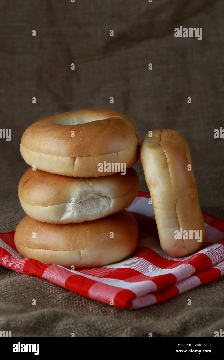 Stack of bagels on white hi-res stock photography and images - Alamy