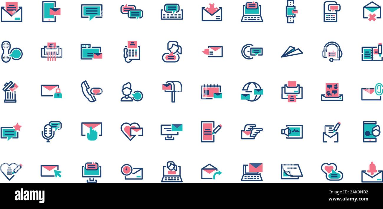 Messages icon set design, email mail letter marketing communication ...