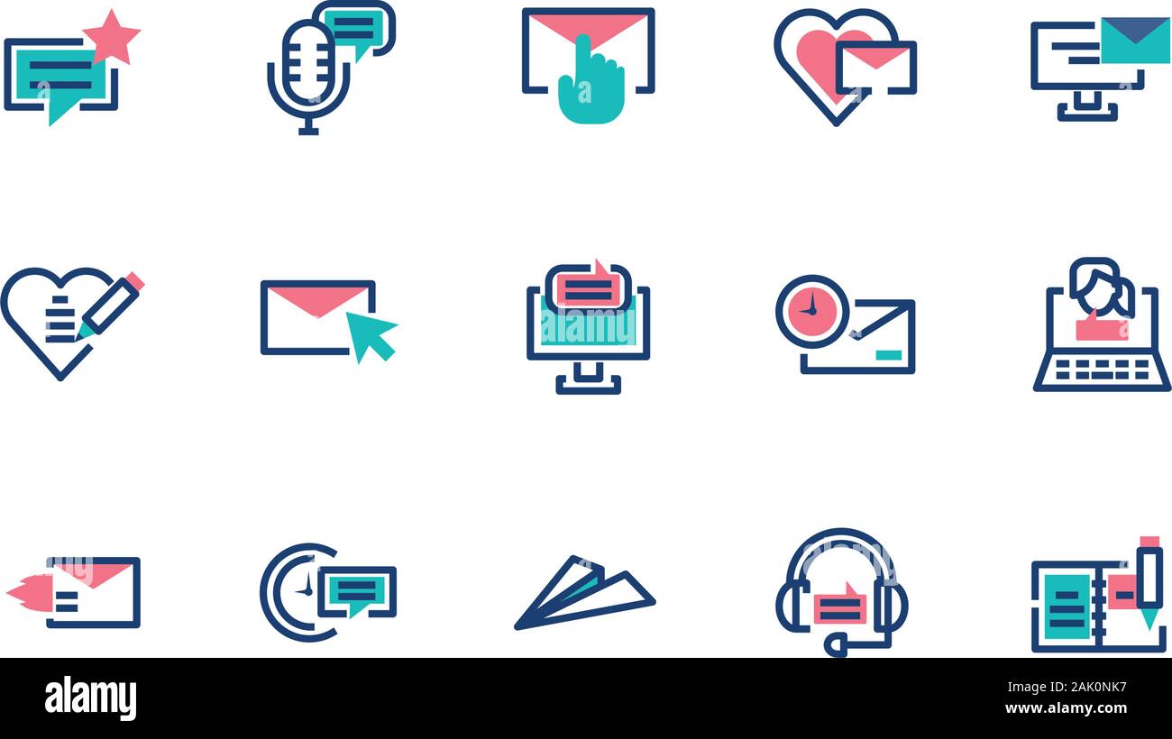 Messages icon set design, email mail letter marketing communication ...