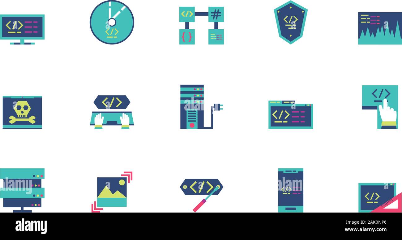 Website Code Icon Set Design Programming Web Designer Technology Internet Media Modern And