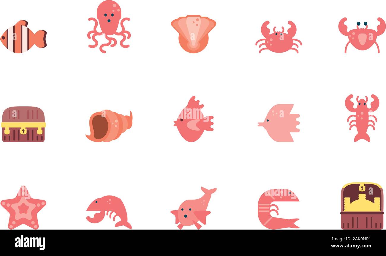 icon set design Sea life ecosystem fauna ocean underwater water nature ...