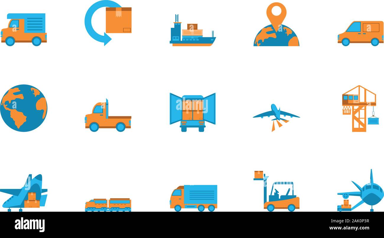 Icon set design, Delivery logistics transportation shipping service ...