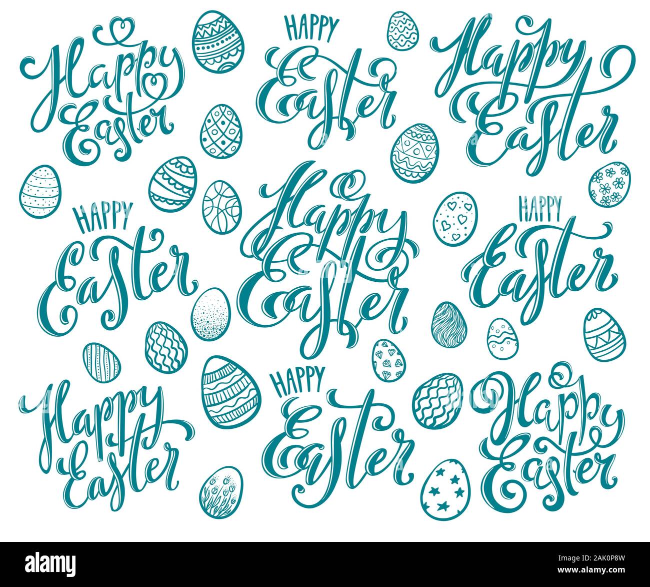 Big set of hand written Happy Easter phrases. Greeting card text ...
