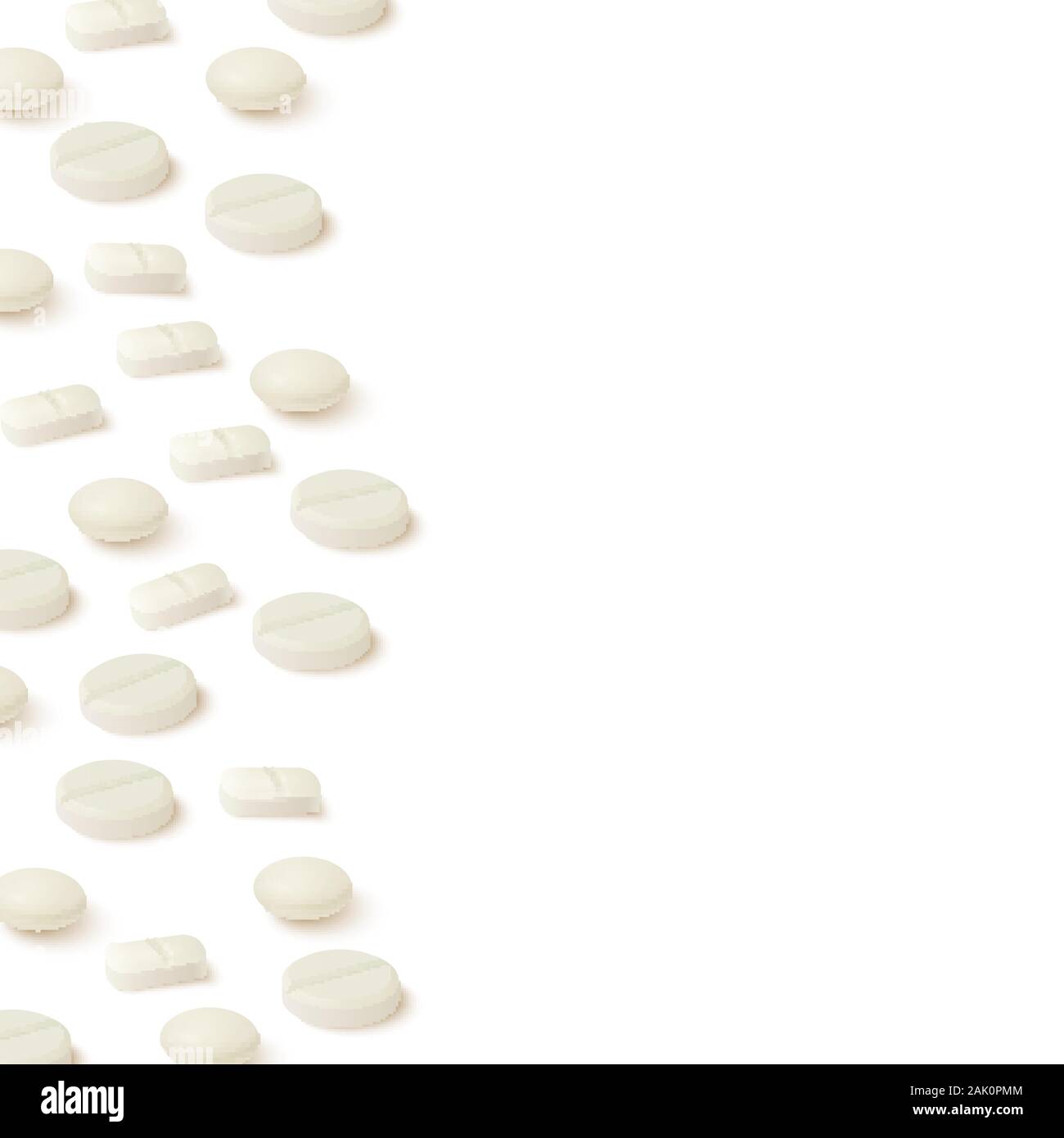 Medical background with realistic medical pills isolated on white ...