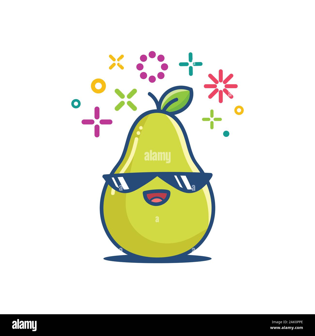 Pear fruit smiling sunglasses kawaii emoticon cartoon illustration ...