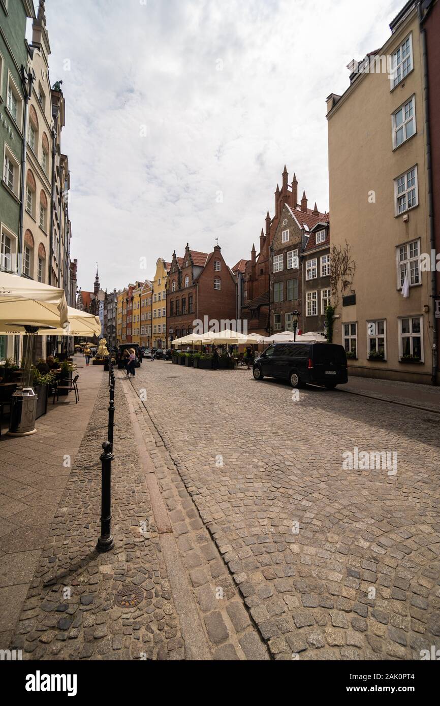 Gdansk, Poland - Juny, 2019. The Long Lane in old town of Gdansk. Baroque architecture of the ...