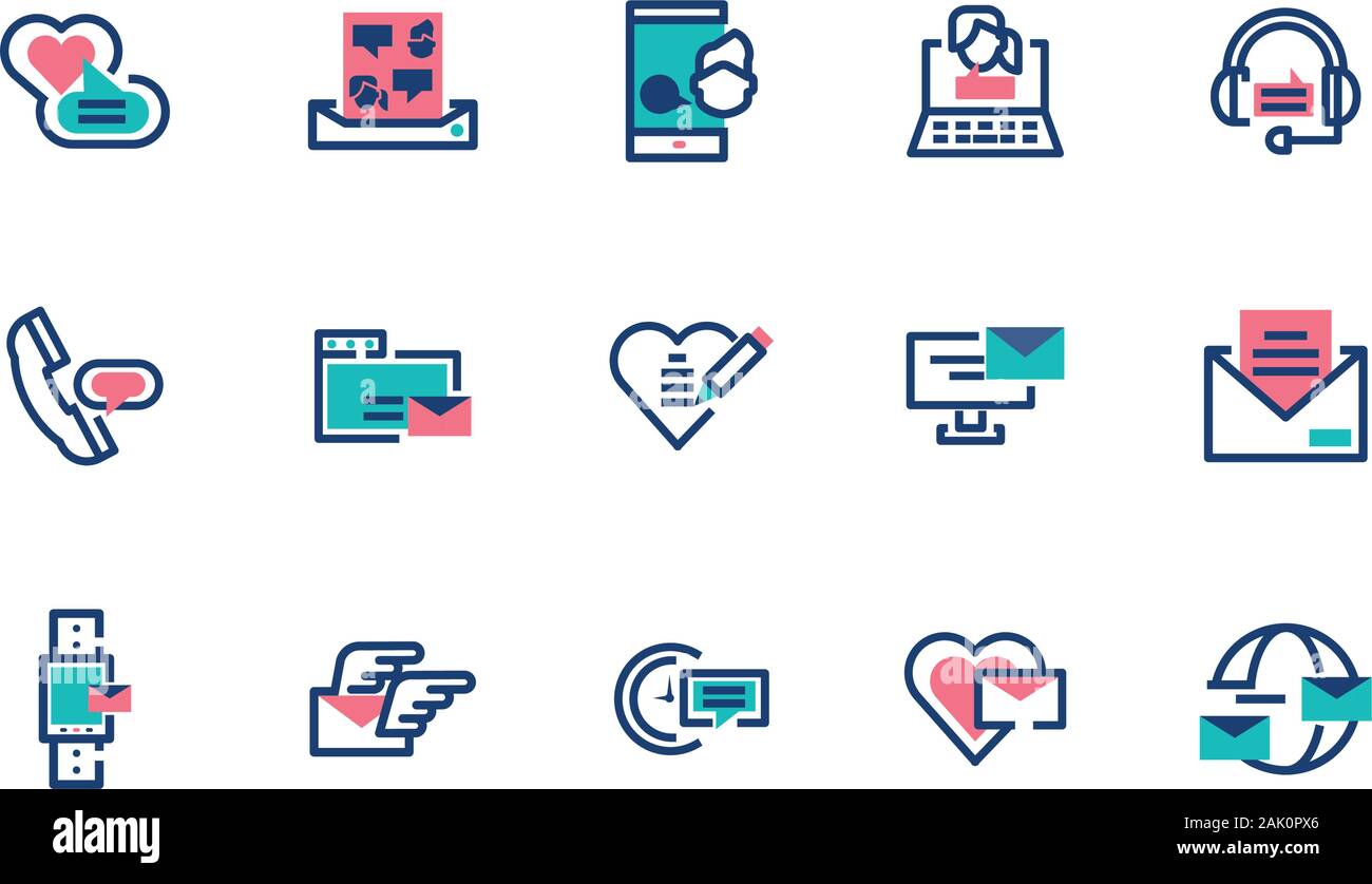 Messages icon set design, email mail letter marketing communication ...