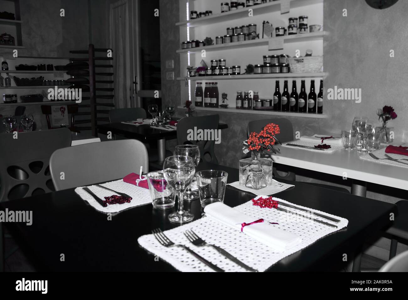 A mise en place in a modern bistrot Stock Photo - Alamy