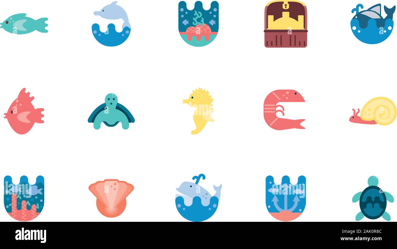 icon set design Sea life ecosystem fauna ocean underwater water nature ...