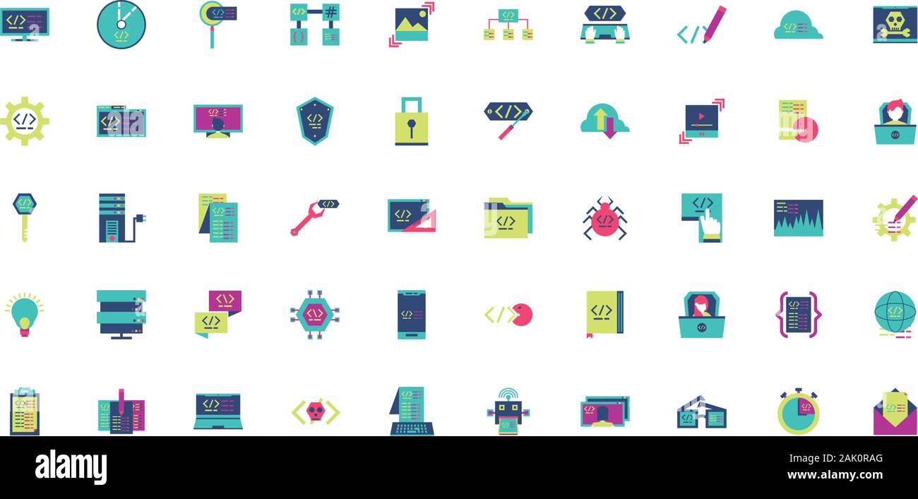 Website Code Icon Set Design Programming Web Designer Technology Internet Media Modern And 