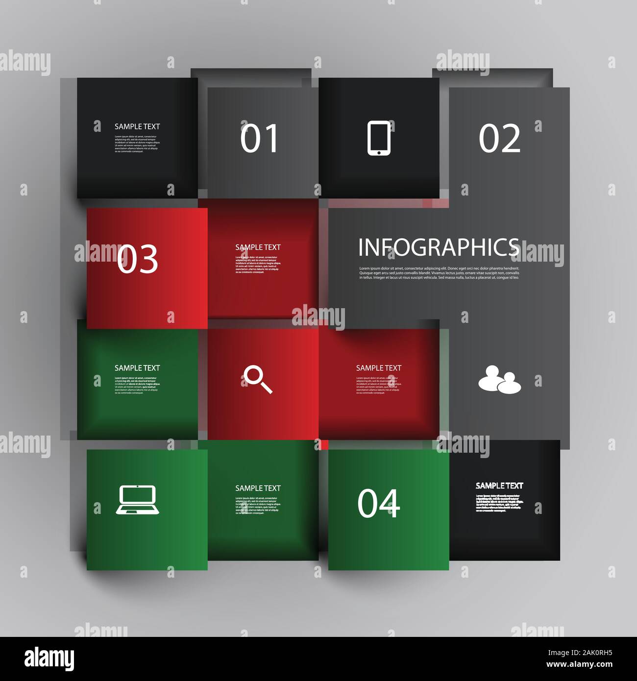 Colorful Numbered Tiled Banners - 3D Infographic Design with Icons ...