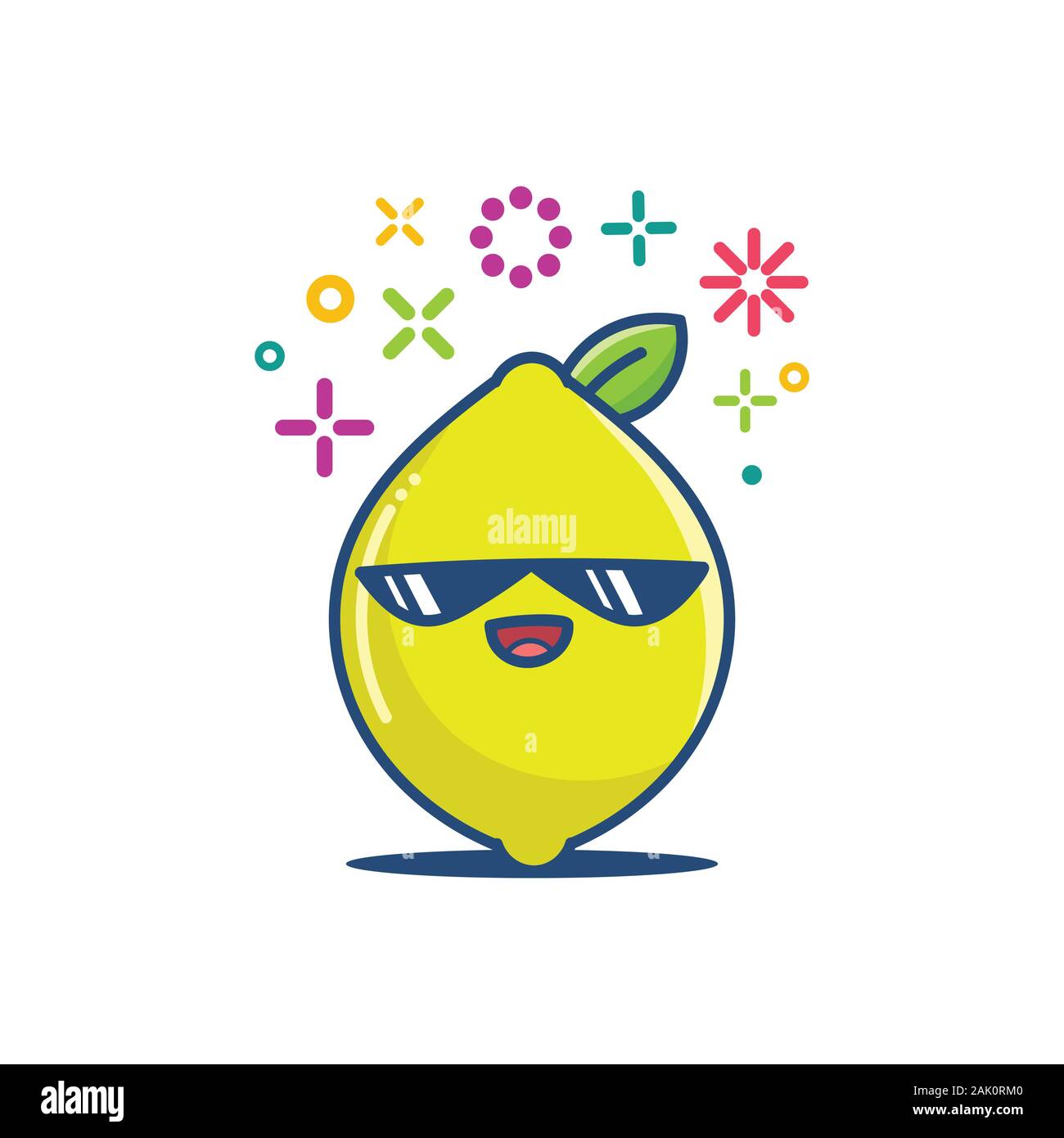kawaii lemon fruit emoticon cartoon illustration isolated on white ...