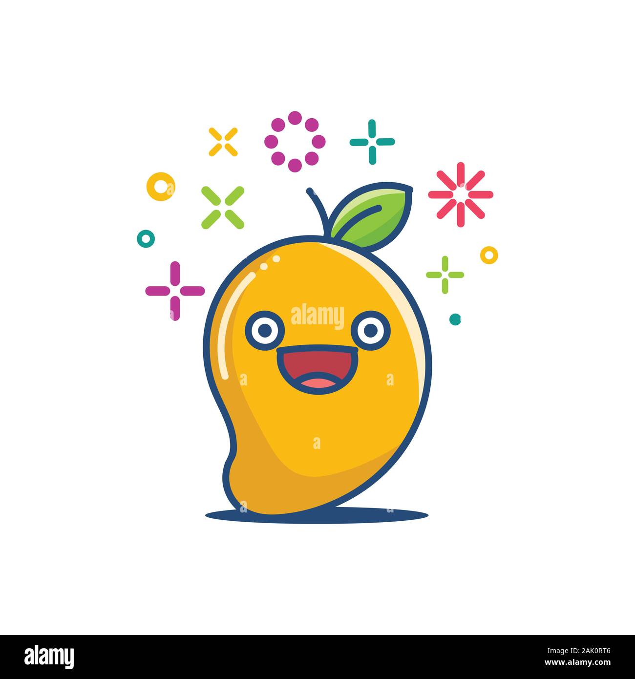 kawaii smiling mango emoticon cartoon illustration isolated on white ...