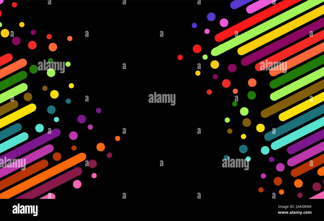 Modern diagonal rounded lines, stripes, bars Colorful backdrop on black ...