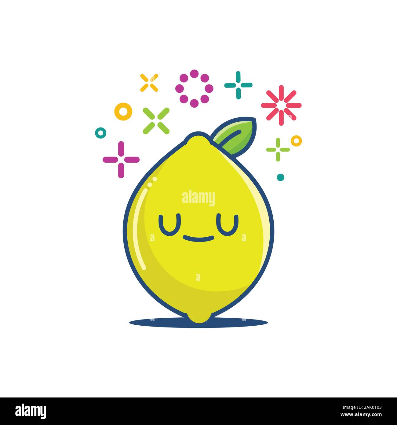 kawaii lemon fruit emoticon cartoon illustration isolated on white ...