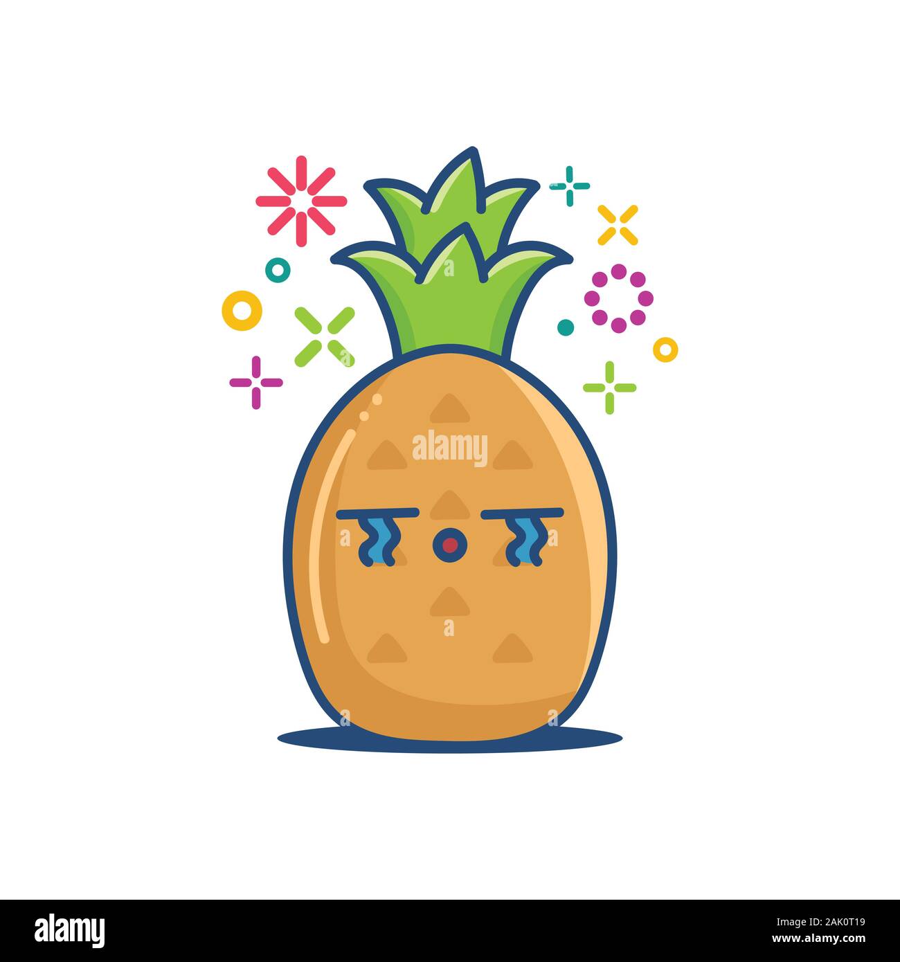 kawaii crying pineapple emoticon cartoon illustration isolated on white ...