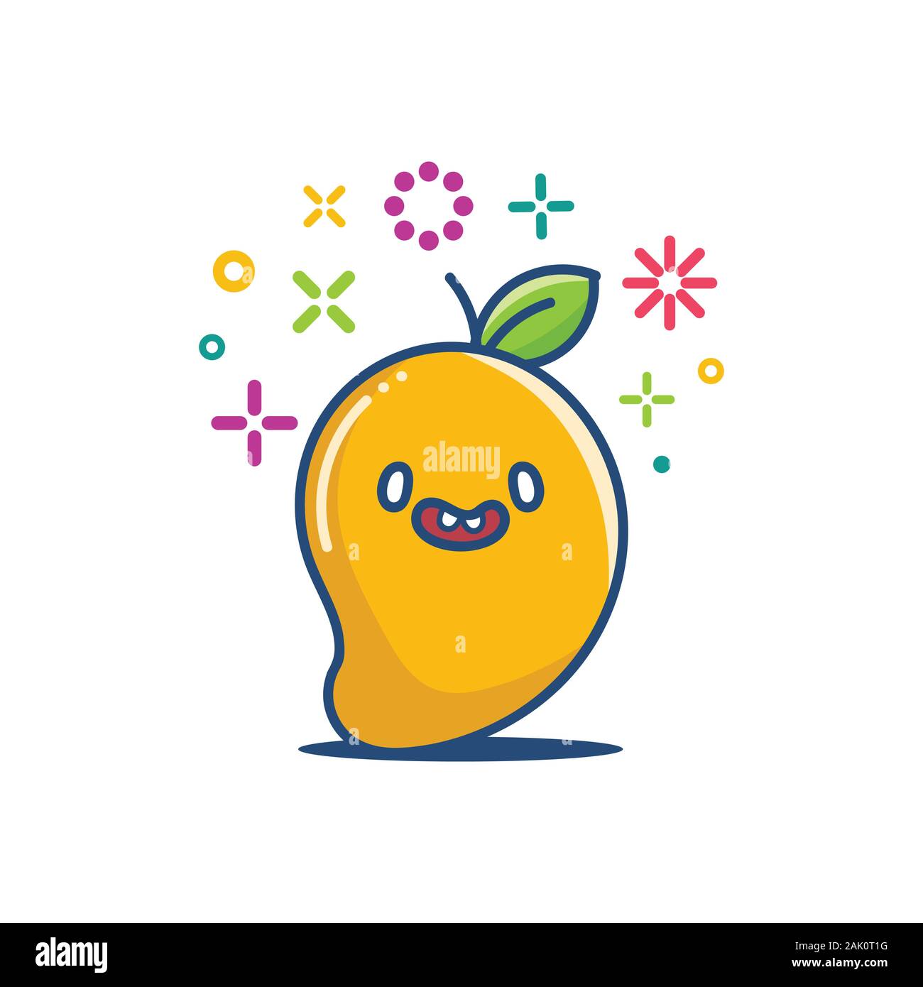 kawaii smiling mango emoticon cartoon illustration isolated on white ...