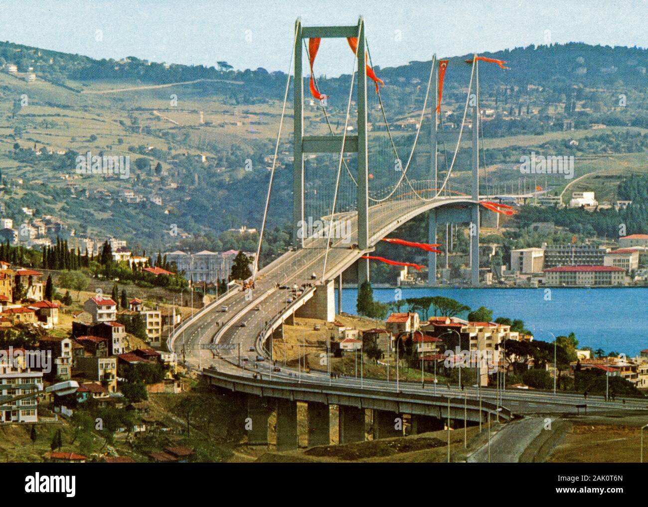 A postcard image of the Bosphorus Bridge or 15 July Martyrs Bridge ...