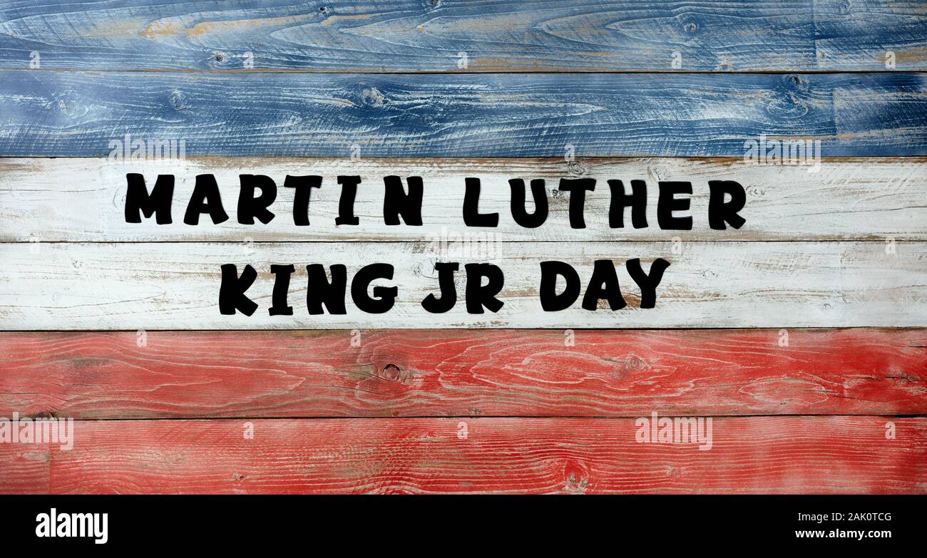 Martin Luther King JR Day large text letters on red, white and blue ...