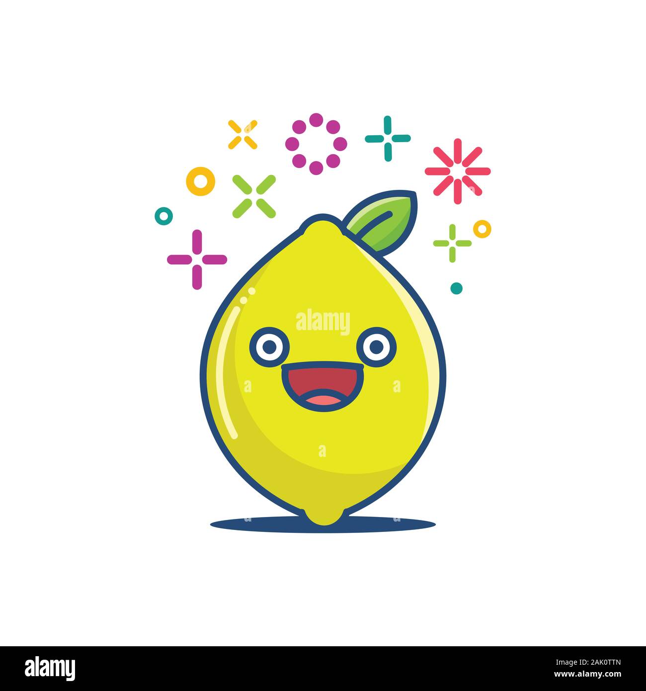 kawaii lemon fruit emoticon cartoon illustration isolated on white ...