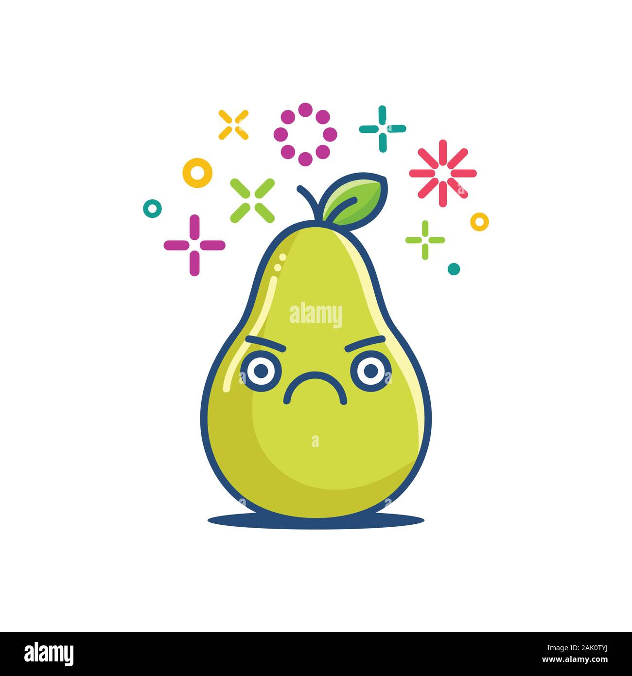 Grumpy pear fruit kawaii emoticon cartoon illustration isolated on ...