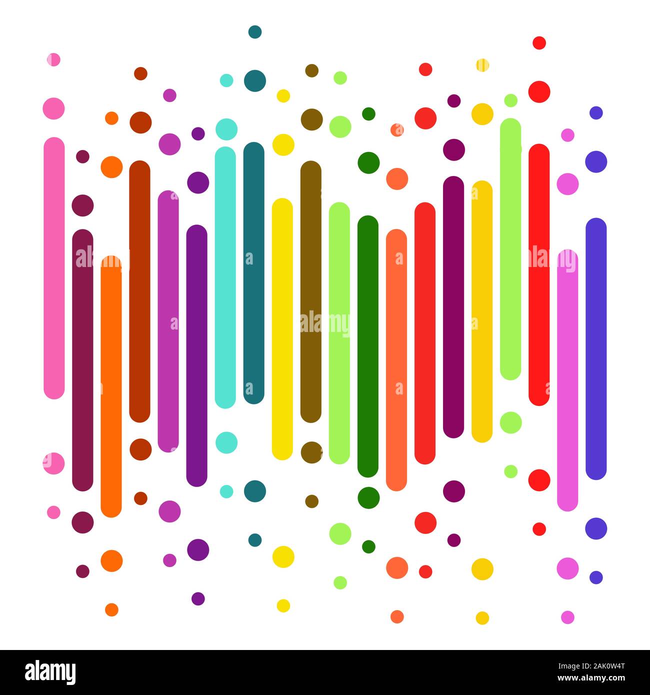 Colorful vertical rounded stripes, lines on white background. Dripping ...