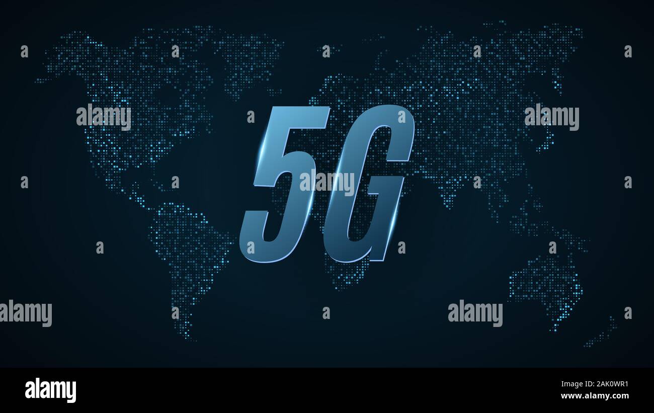 5G network. Map planet Earth from dots. Modern technology design ...