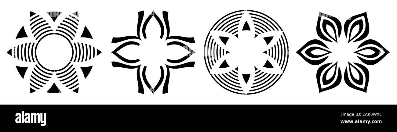 Set of circular ornaments. Round symmetrical patterns isolated on white ...