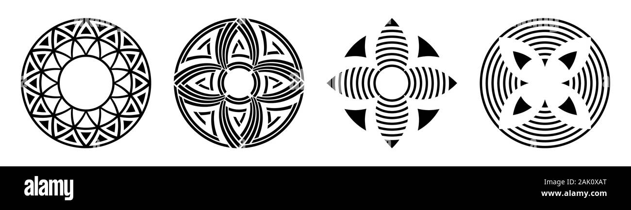 Set of circular ornaments. Round symmetrical patterns isolated on white ...